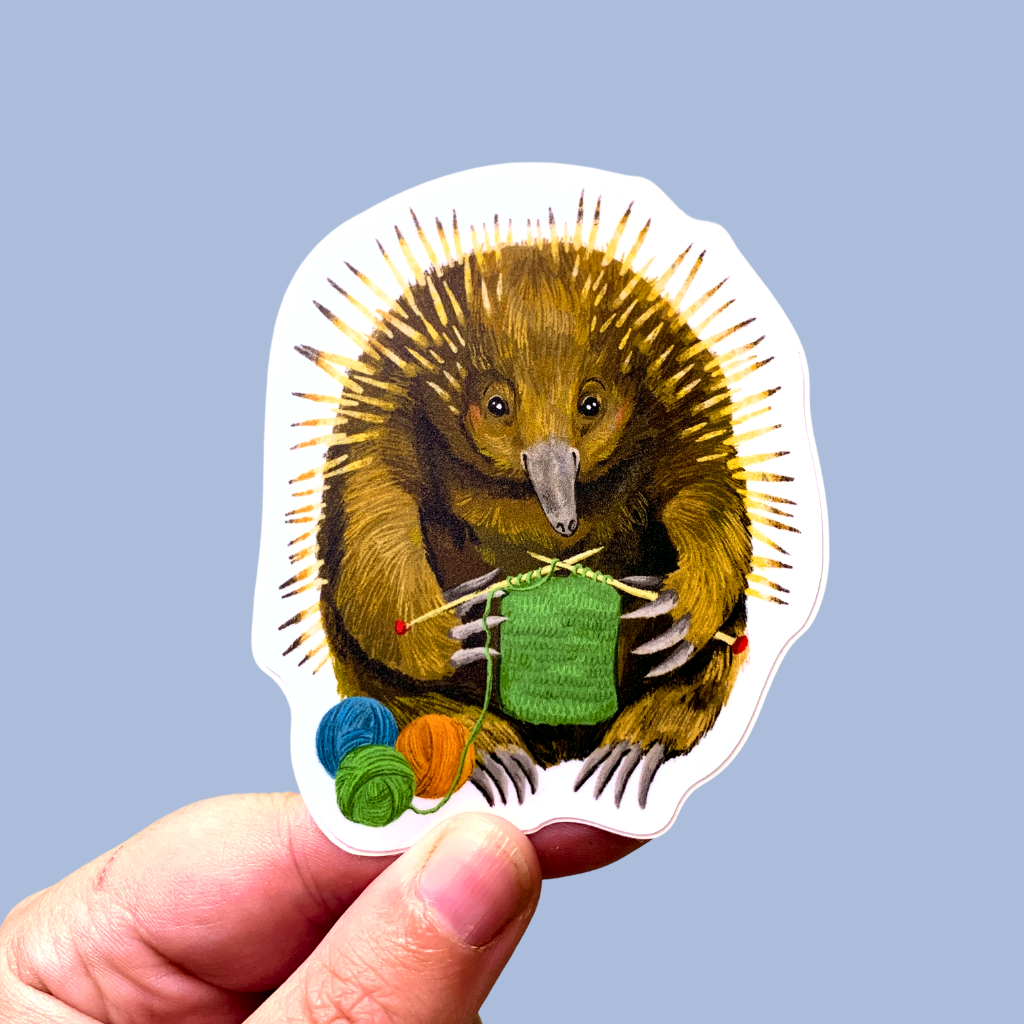 Sticker - Knitting Needles Echidna - Matte waterproof vinyl – Anna Seed Art